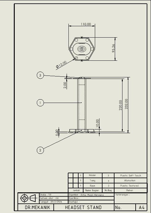 Portofolio Detail >> Desain Headset Stand menggunakan Solidworks